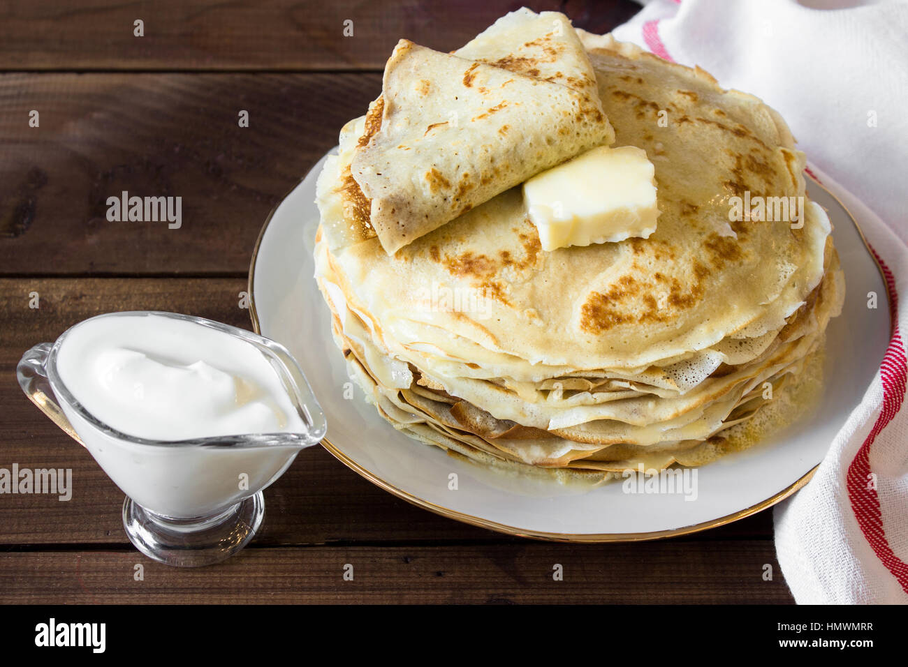 fresh homemade stack of crepes with butter Stock Photo - Alamy
