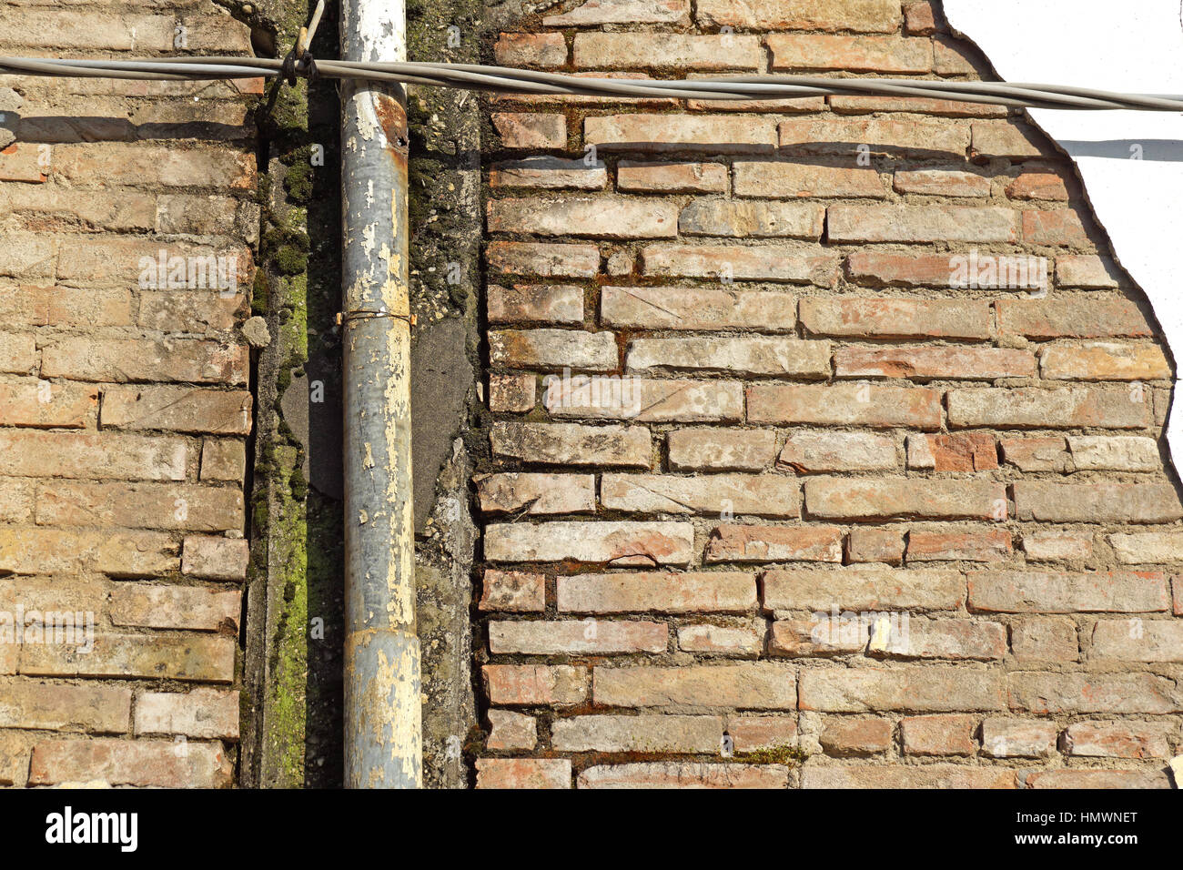 brick facade with gutter Stock Photo - Alamy