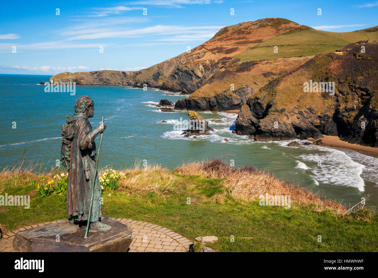 Statue of St Carannog, Llangrannog Beach, Ceredigion, Cardigan, West ...