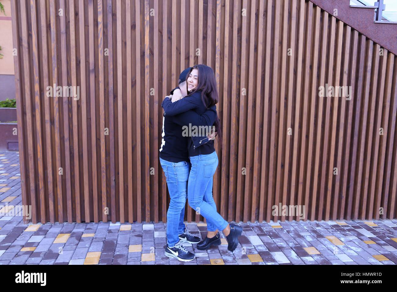 Beautiful man and woman cute chirping and awe and love relate to each ...