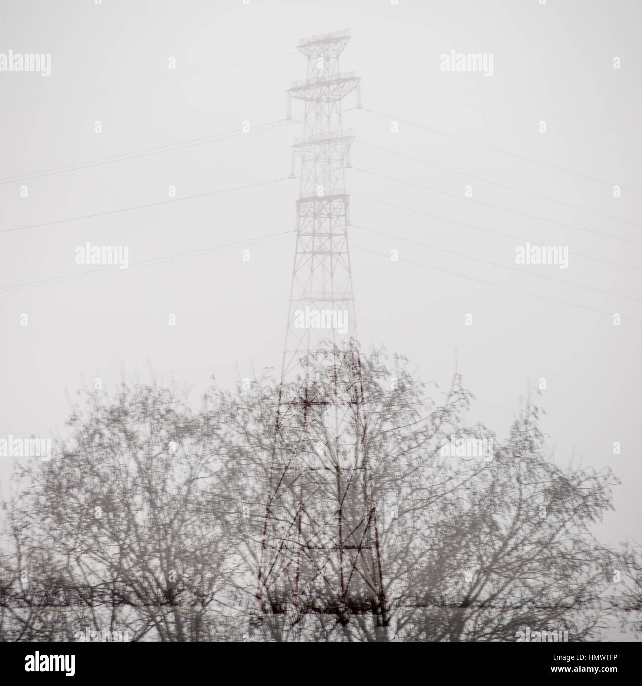 transmitter tower. radar lines with sky in background. double exposure ...
