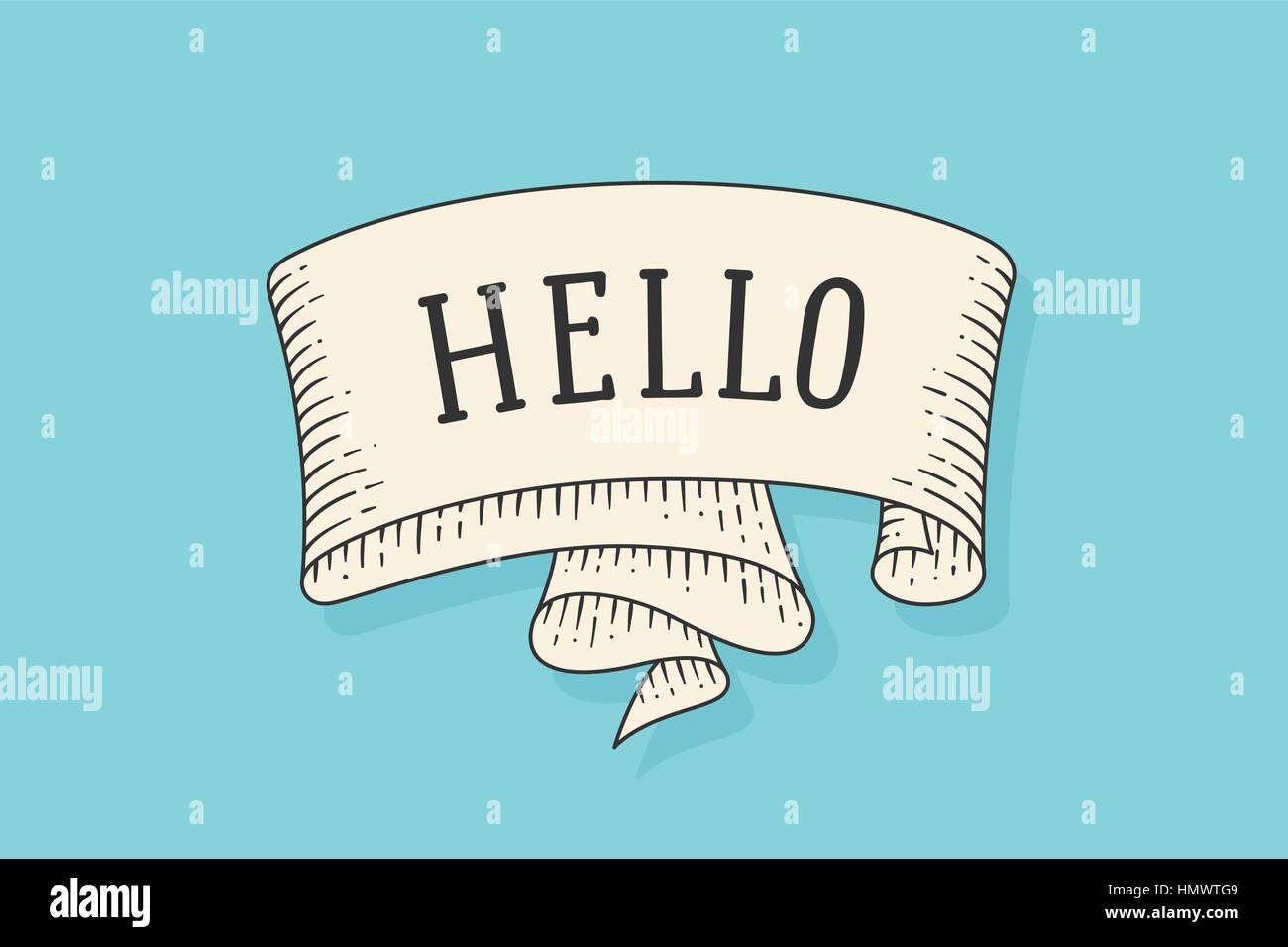 Greeting card with old vintage ribbon and word Hello Stock Vector Image ...