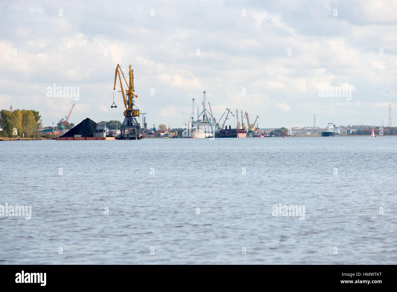 cargo dock and cargo ships in seaport in Riga. latvia Stock Photo - Alamy