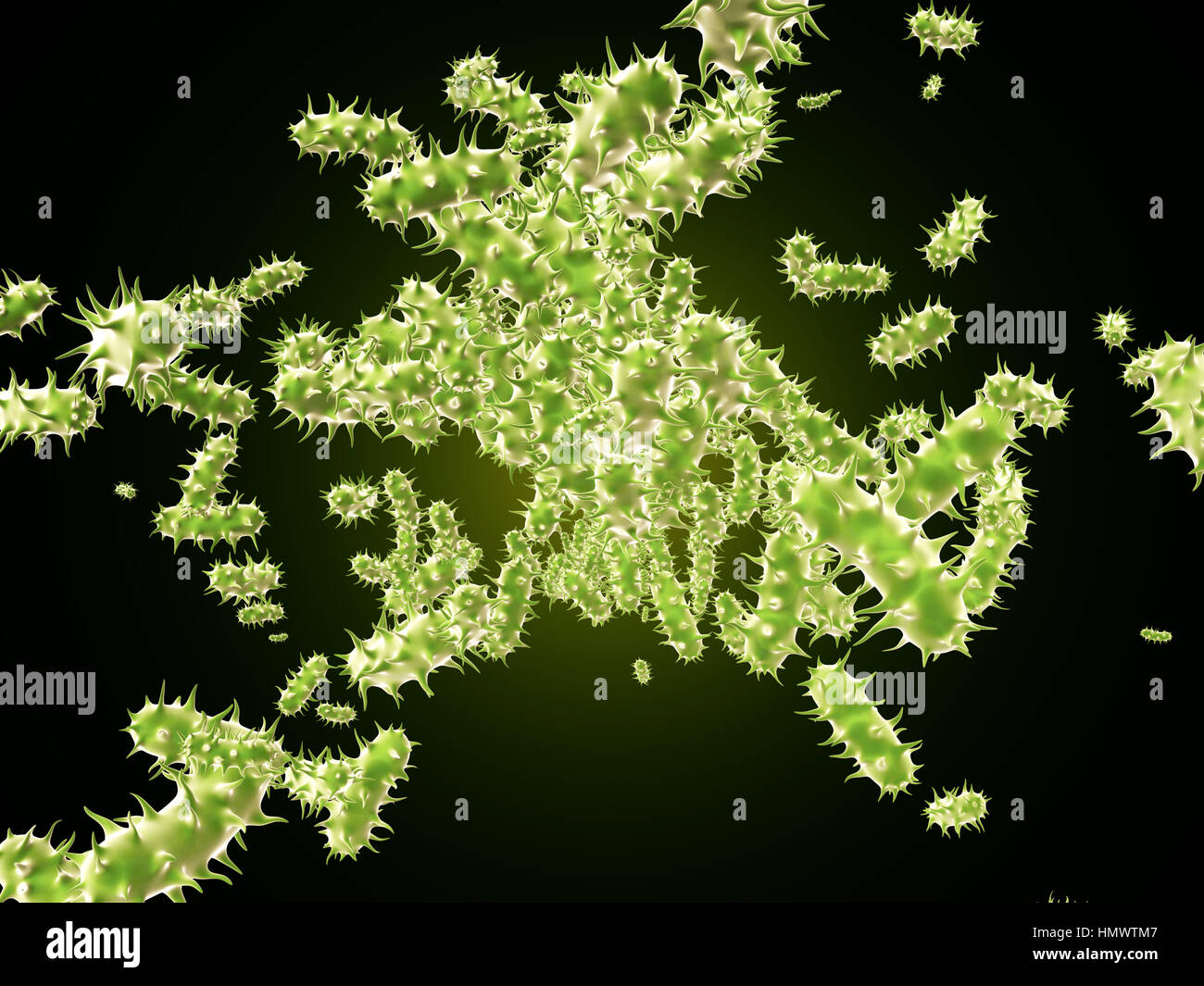 Many pathogen viruses. On dark green color background. 3d render Stock ...