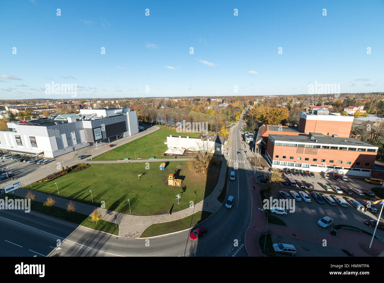 aerial view of rural city in latvia. valmiera urban district - Valmiera ...