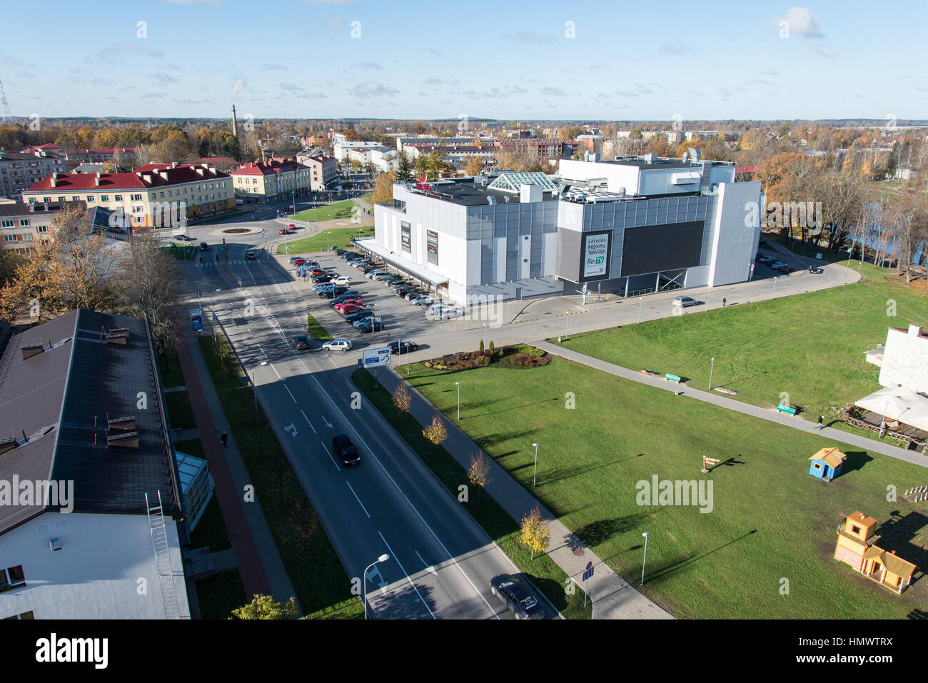 aerial view of rural city in latvia. valmiera urban district - Valmiera ...