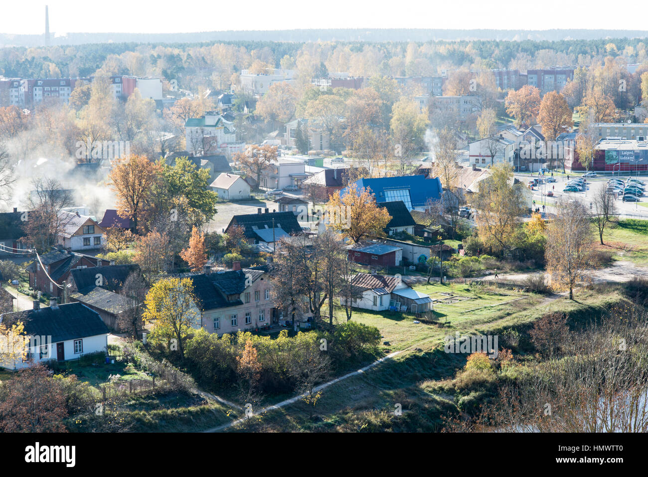 aerial view of rural city in latvia. valmiera urban district - Valmiera ...
