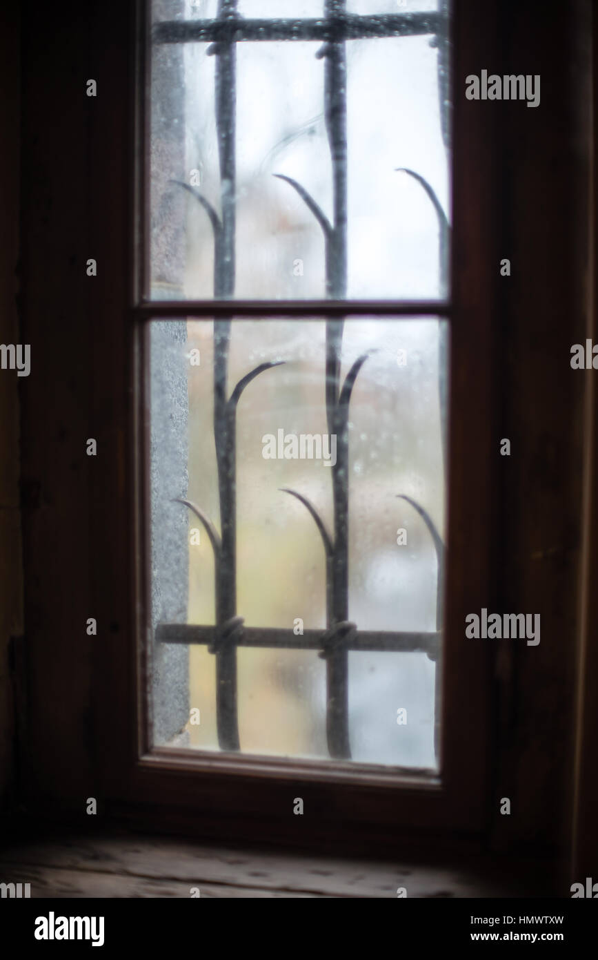 interior of an old castle with stairs and windows. detail shot Stock ...