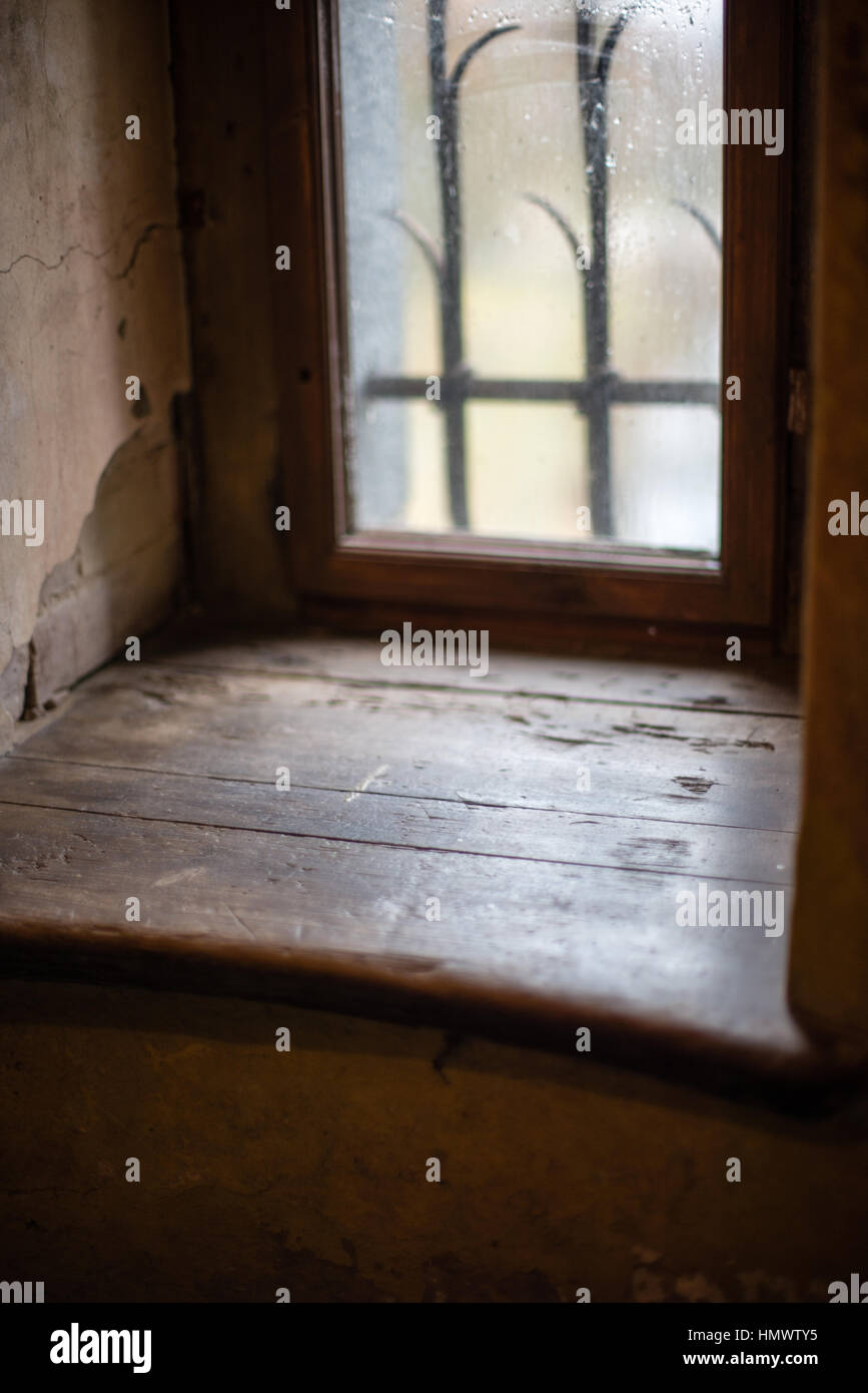 interior of an old castle with stairs and windows. detail shot Stock ...