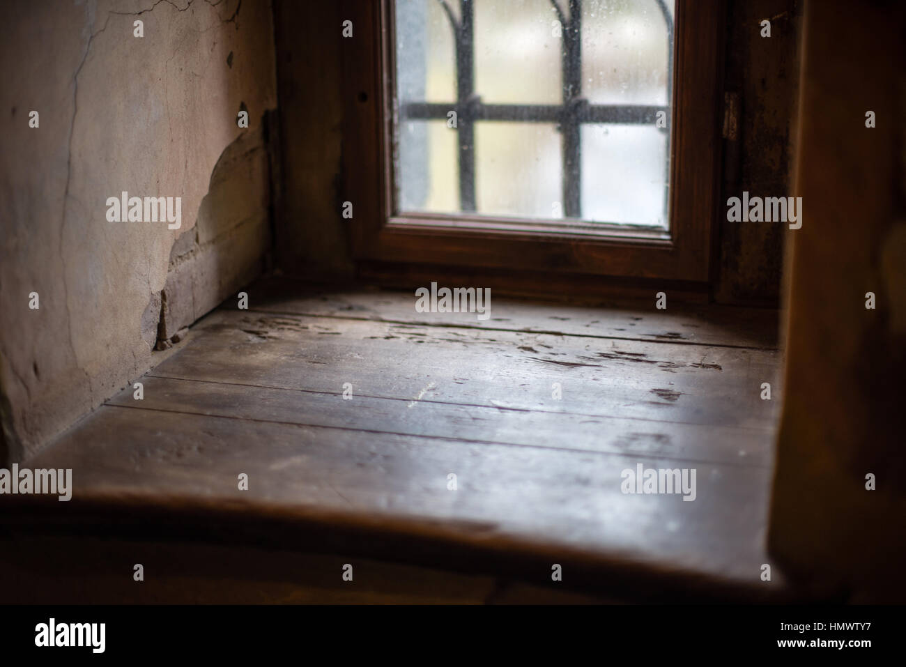 interior of an old castle with stairs and windows. detail shot Stock ...