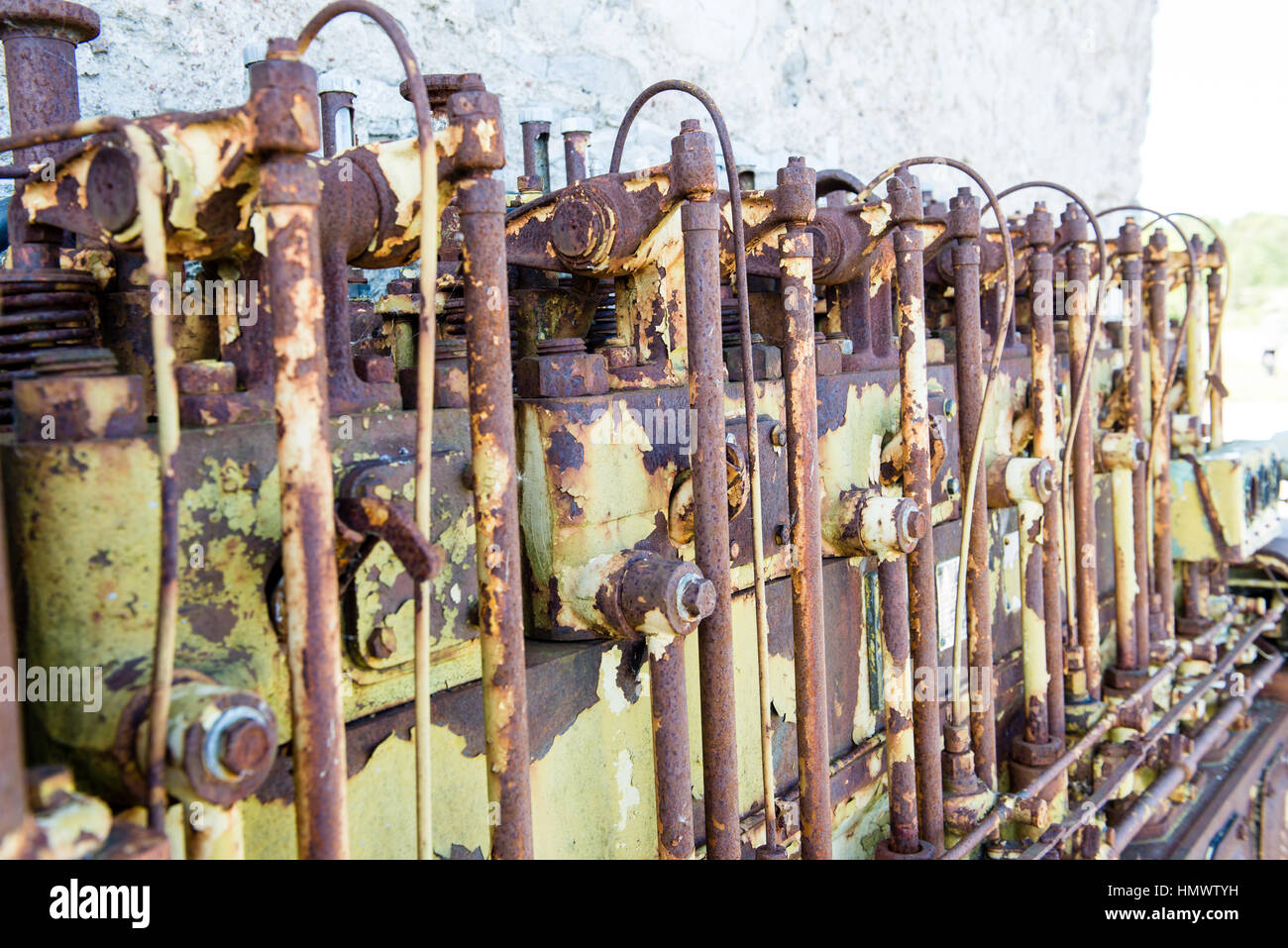 an old outdated diesel engine with gauges Stock Photo - Alamy