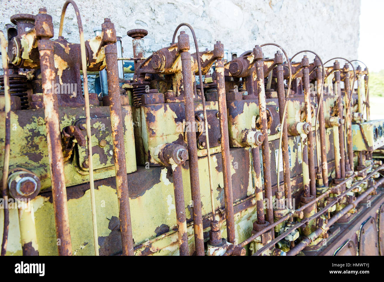an old outdated diesel engine with gauges Stock Photo - Alamy