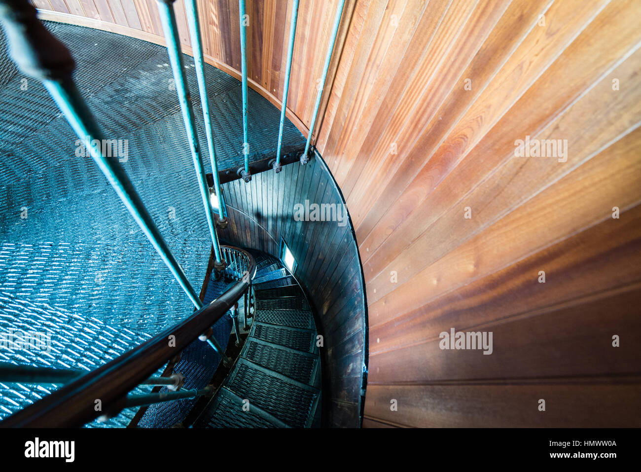 A spiral staircase inside a old wooden lighthouse Stock Photo - Alamy