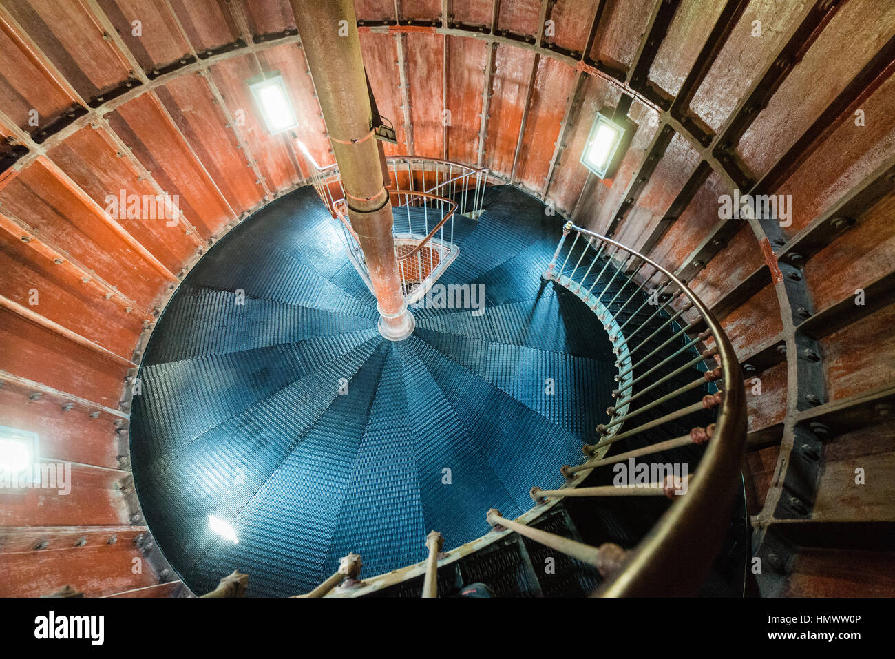 A spiral staircase inside a old wooden lighthouse Stock Photo - Alamy