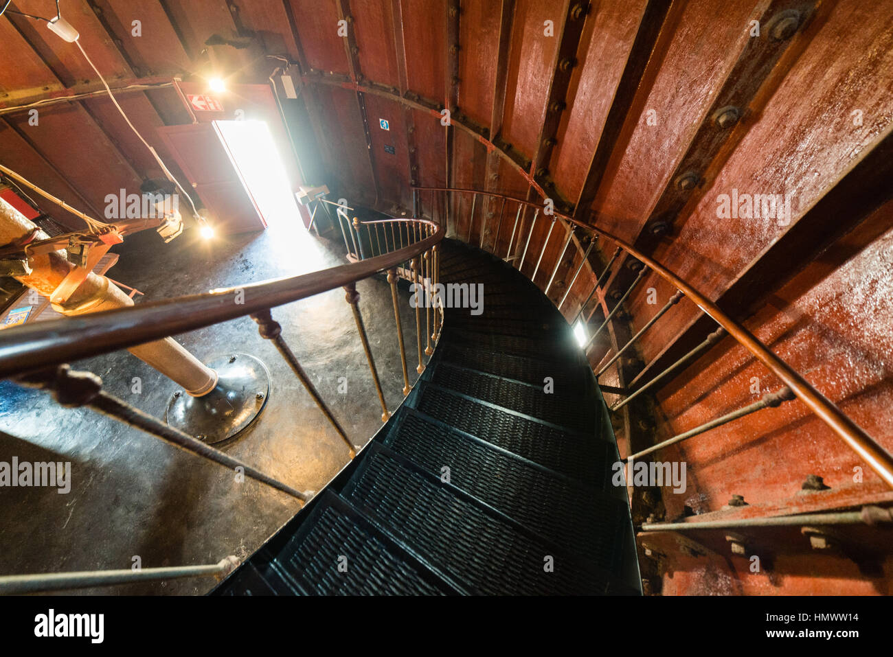 A spiral staircase inside a old wooden lighthouse Stock Photo - Alamy
