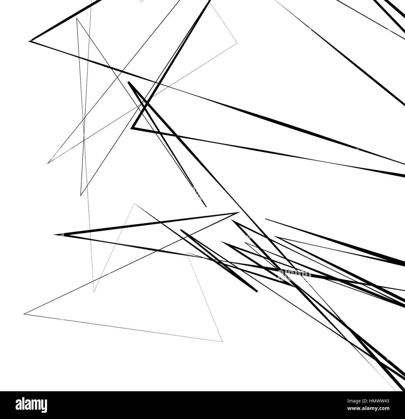 Geometric art with random, chaotic lines. Abstract monochrome ...