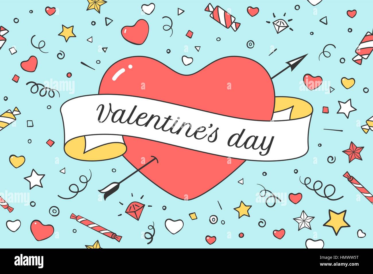 Old ribbon with message Valentine Day and red heart Stock Vector Image ...