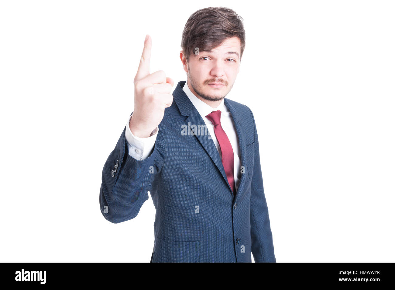 Business man or marketing manager standing with index finger up ...