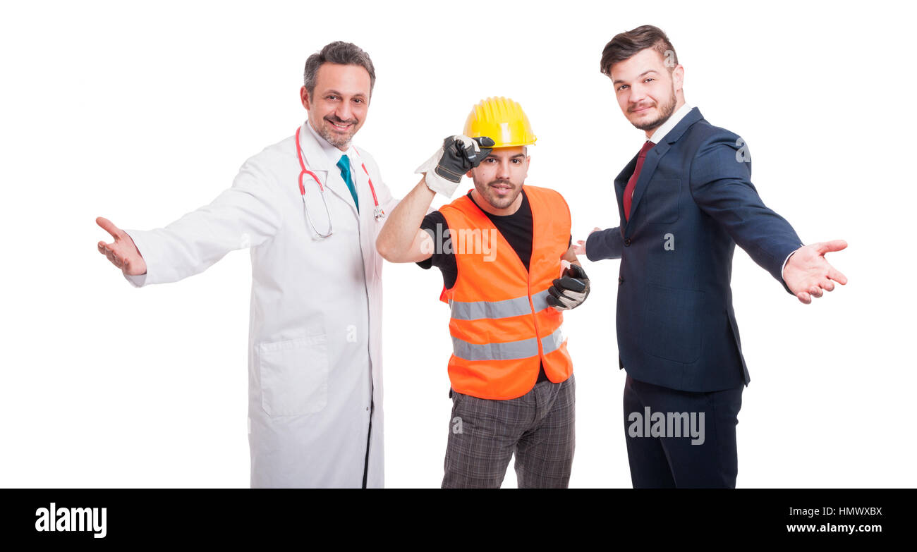 Cheerful and polite people with different professions doing an ...