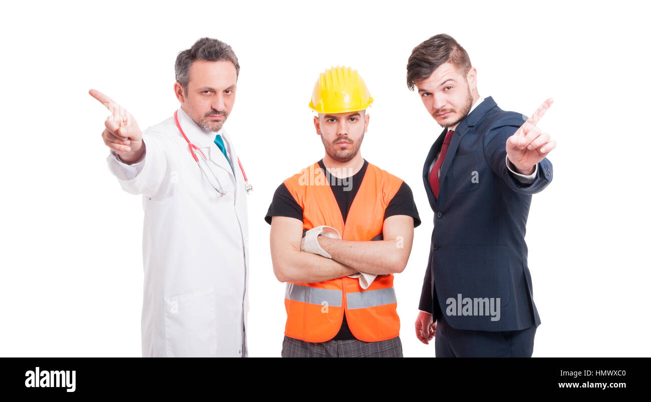 Group of men with different professions doing rejection sign isolated ...