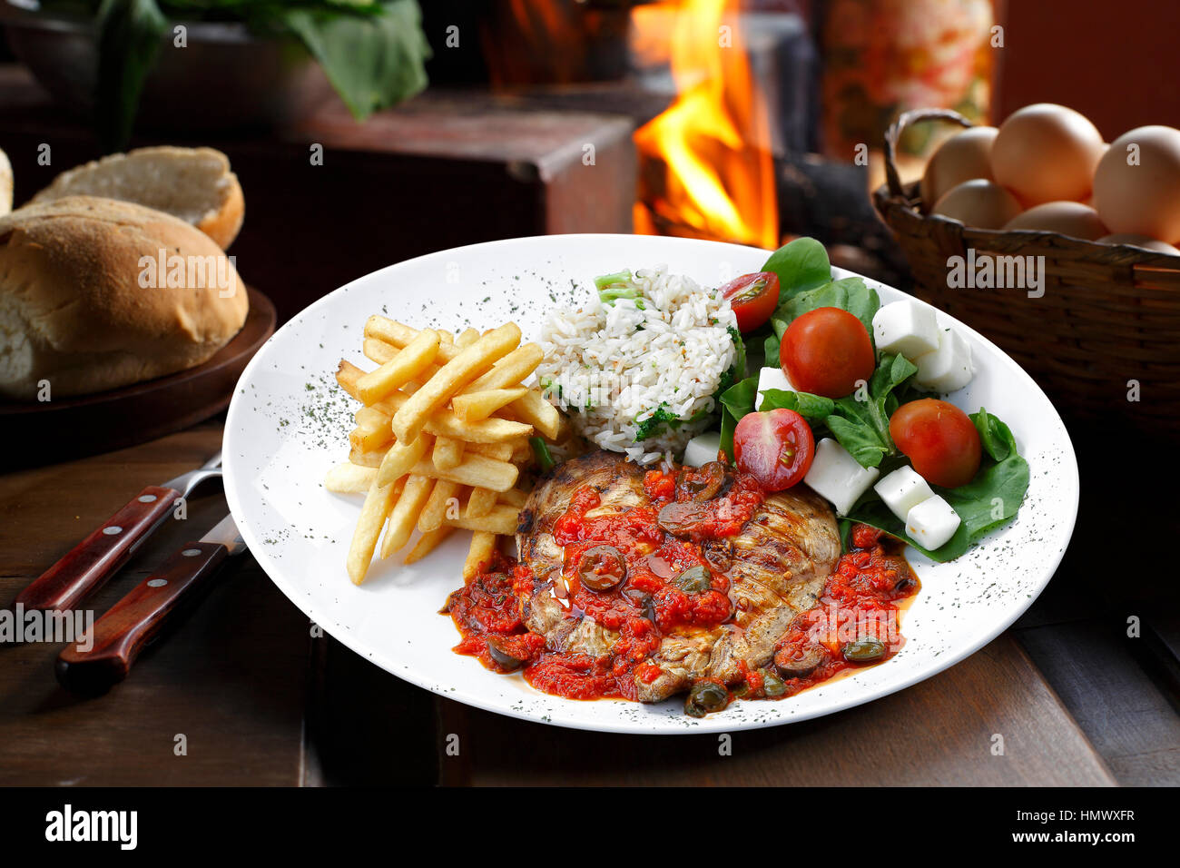 meat rice vegetables potato Stock Photo - Alamy