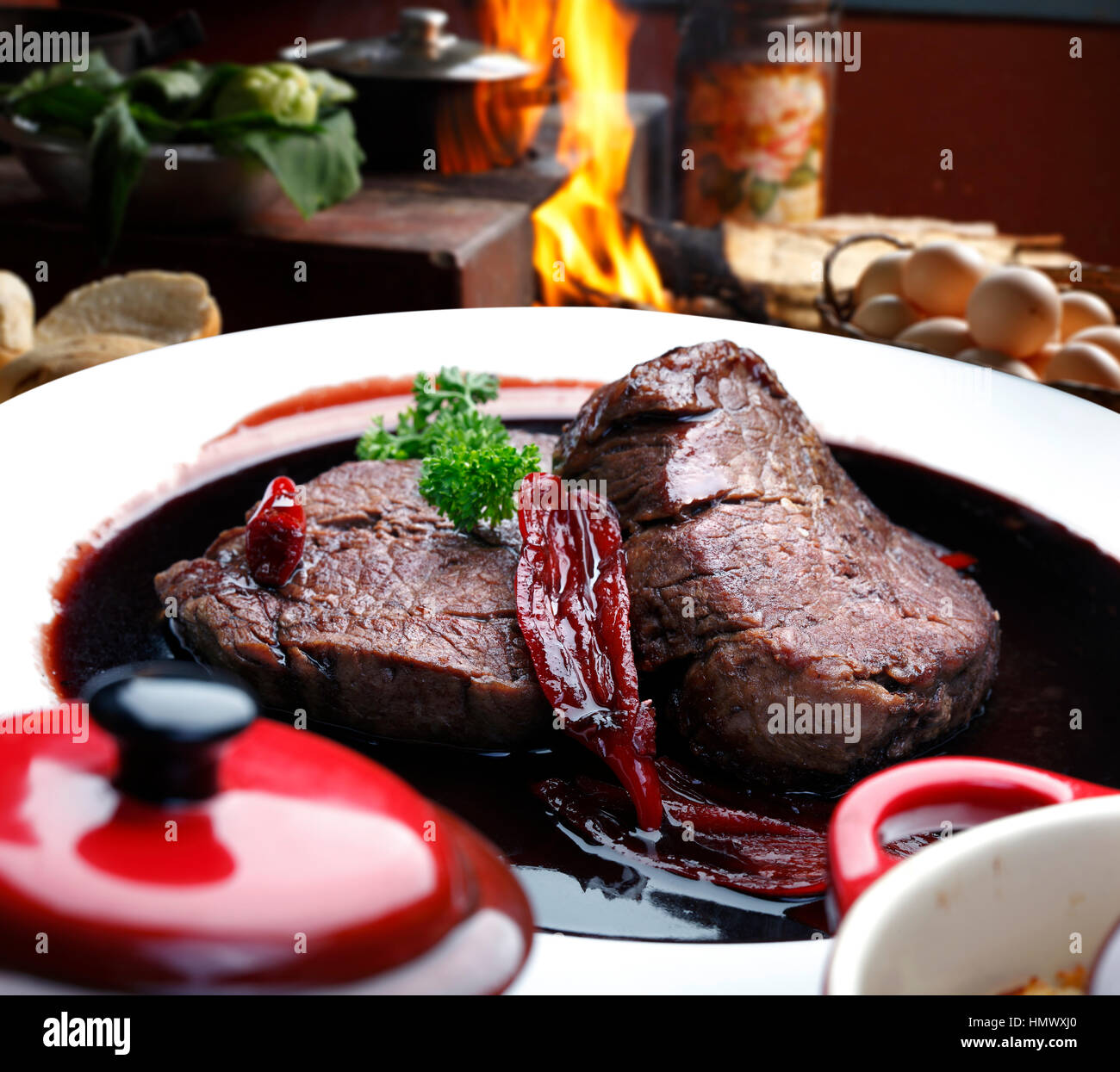 Filet mignon red wine sauce Stock Photo - Alamy