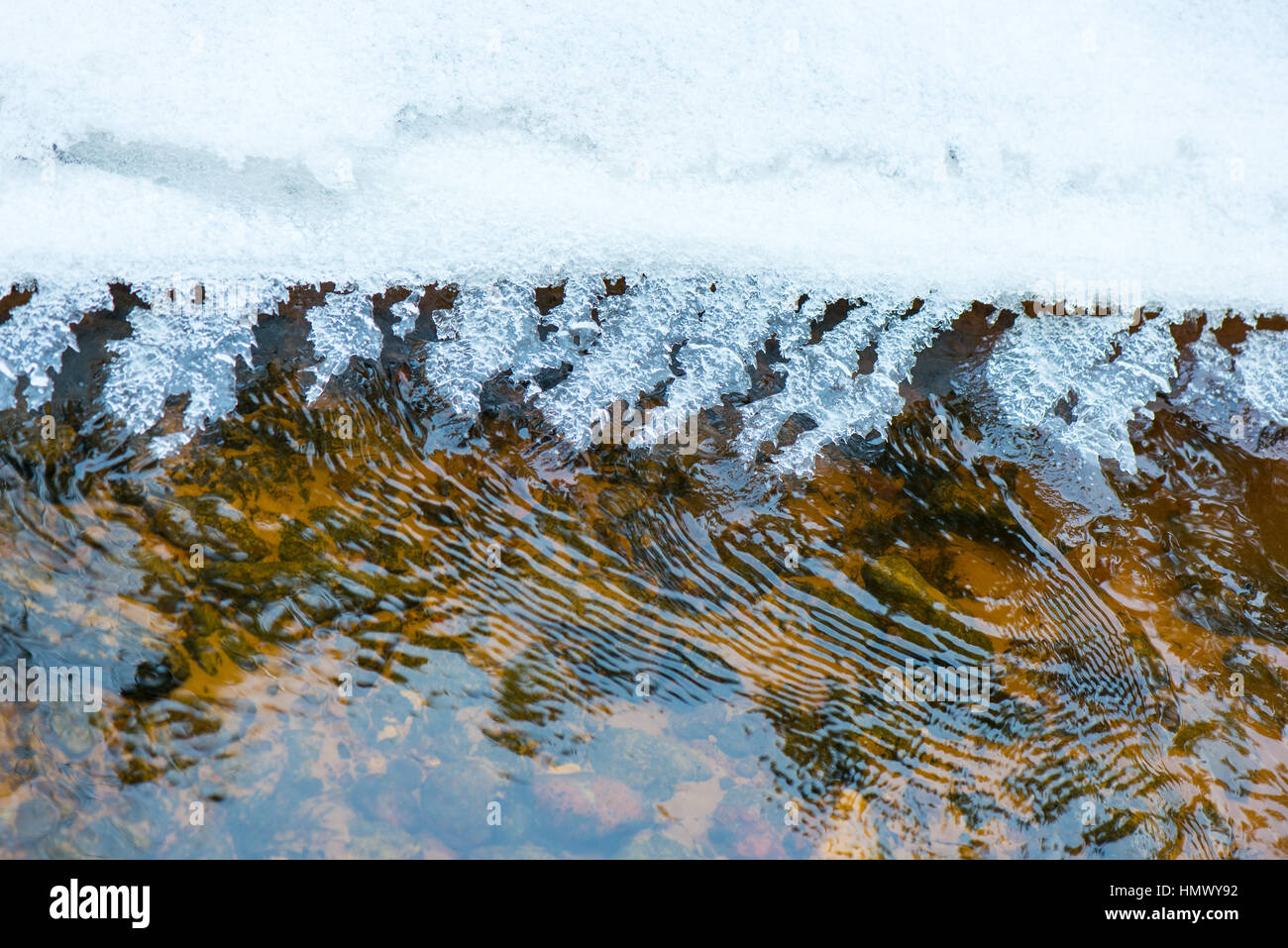 abstract frozen ice textures in the forest country river in winter ...