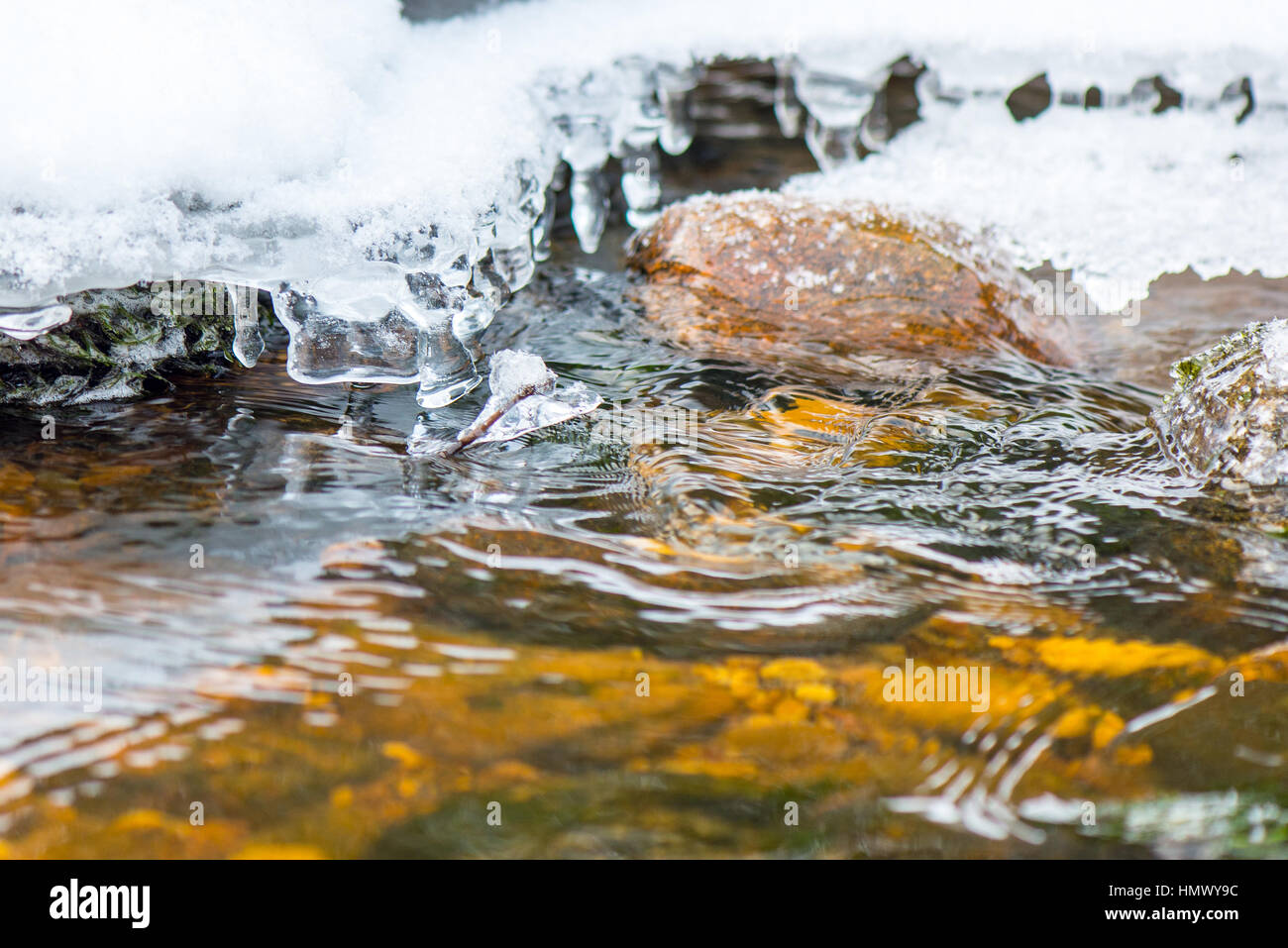 abstract frozen ice textures in the forest country river in winter ...