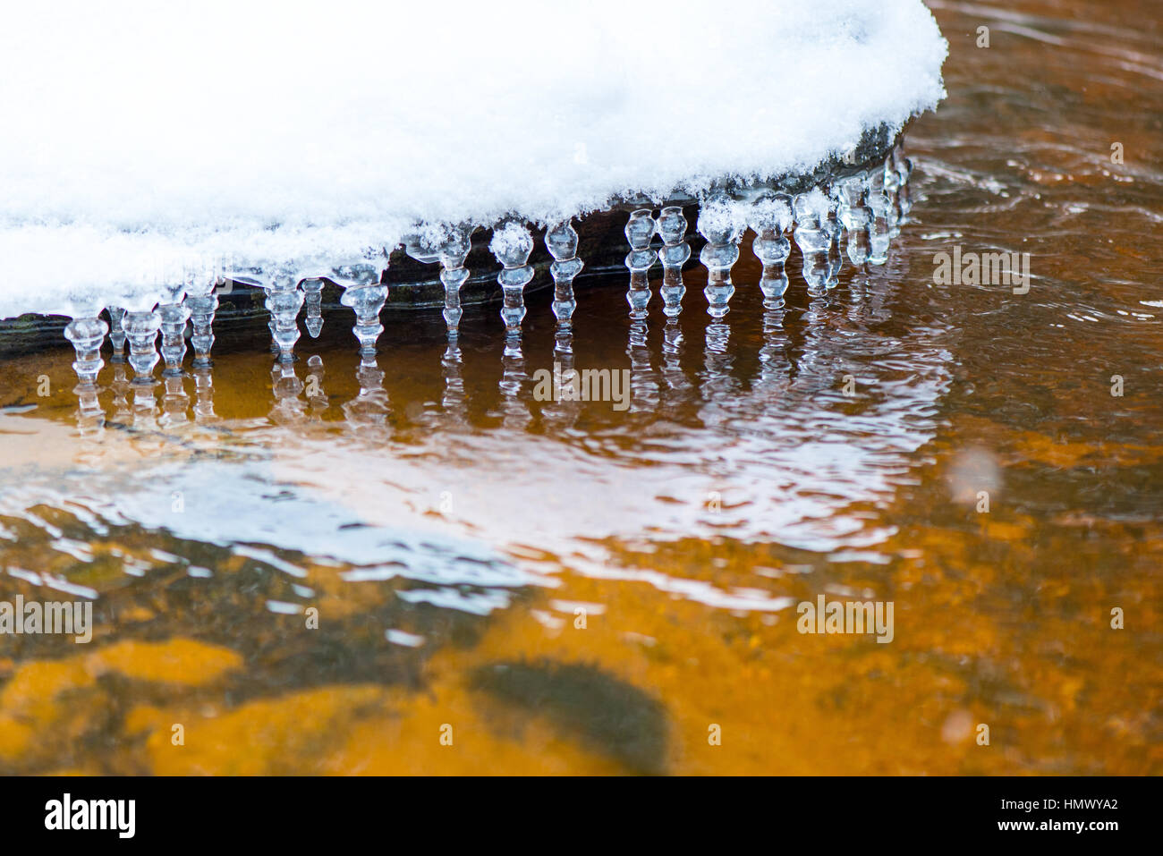 abstract frozen ice textures in the forest country river in winter ...