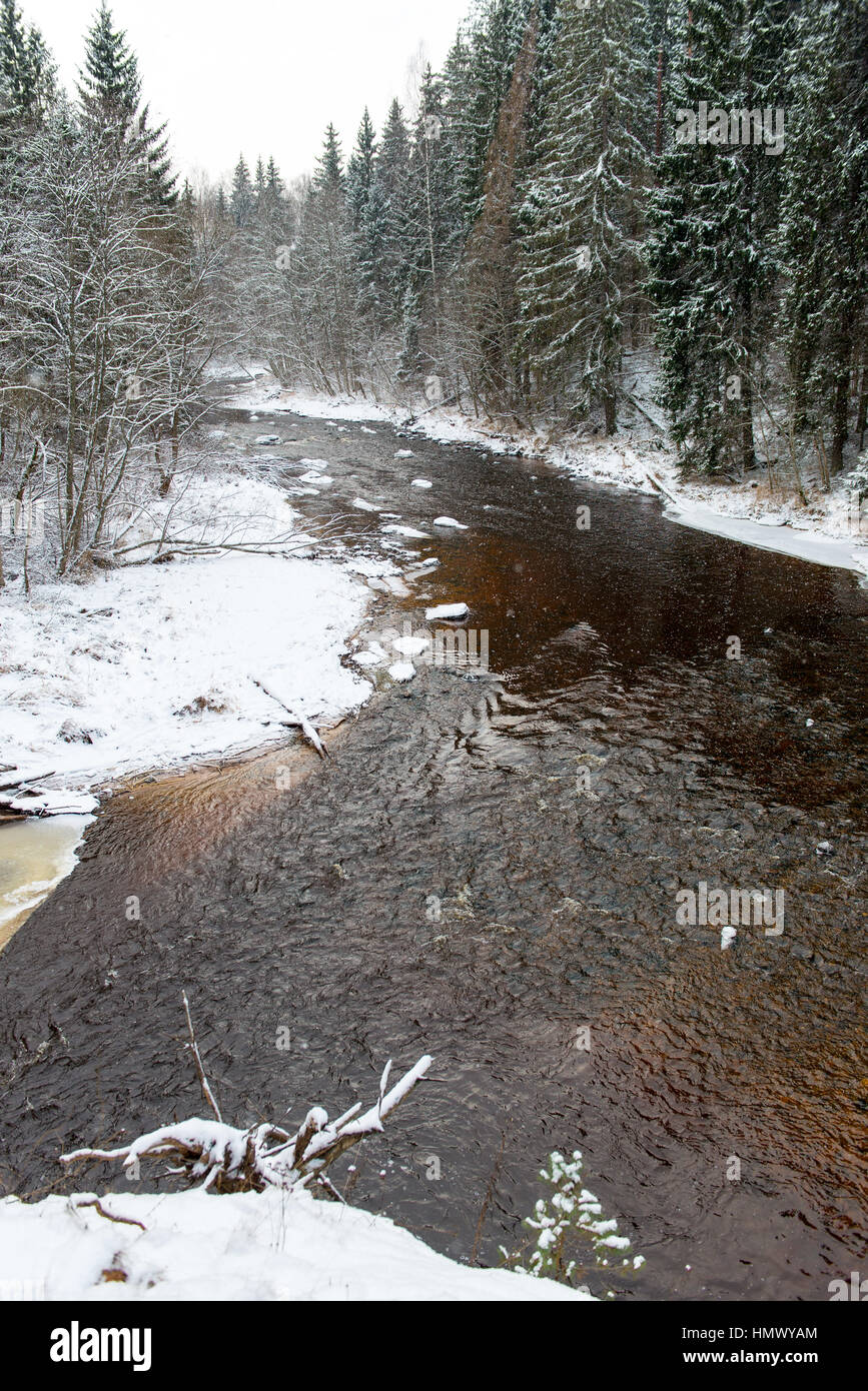Frozen winter river landscape with ice and snow Stock Photo - Alamy
