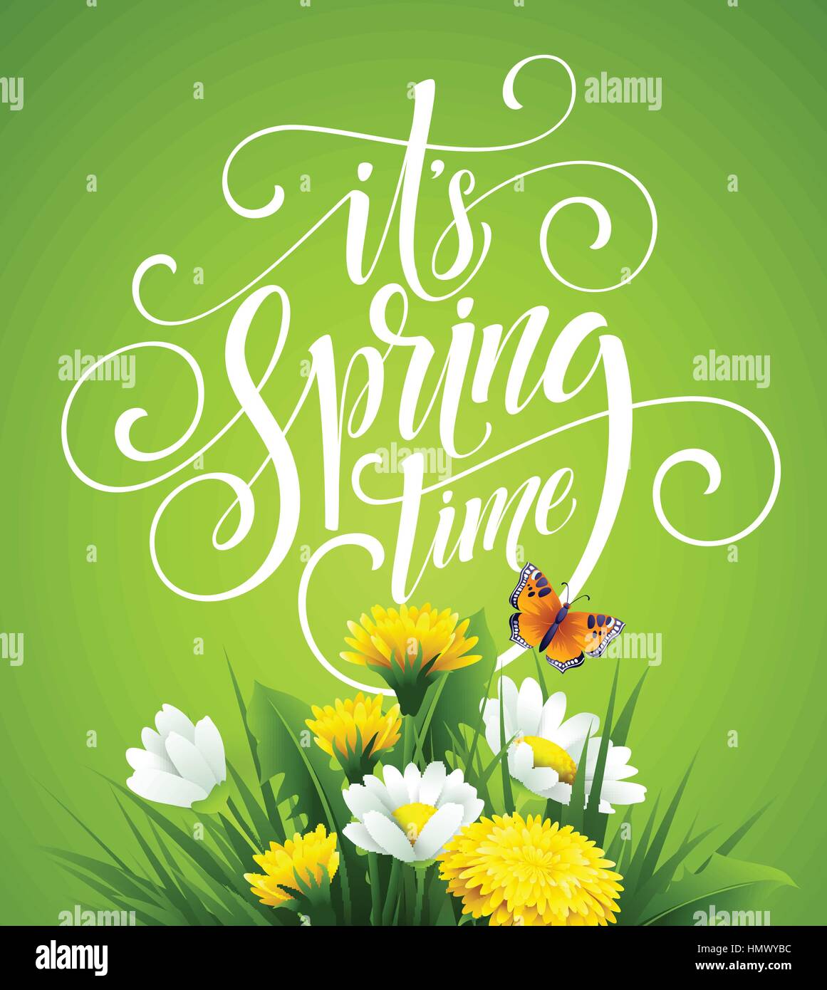 Spring Hand Lettering on background with flowers. Vector illustration ...