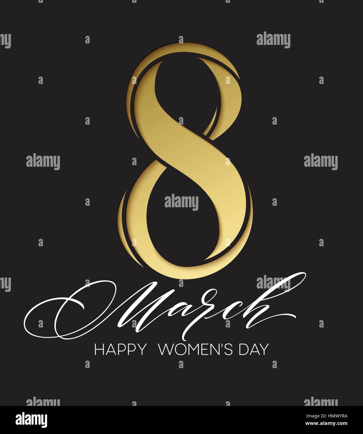 8 March celebration with eight symbol made of gold sparkling glitters ...