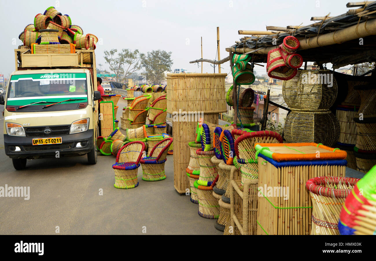 Bamboo Products on sales at Indian Market Stock Photo - Alamy