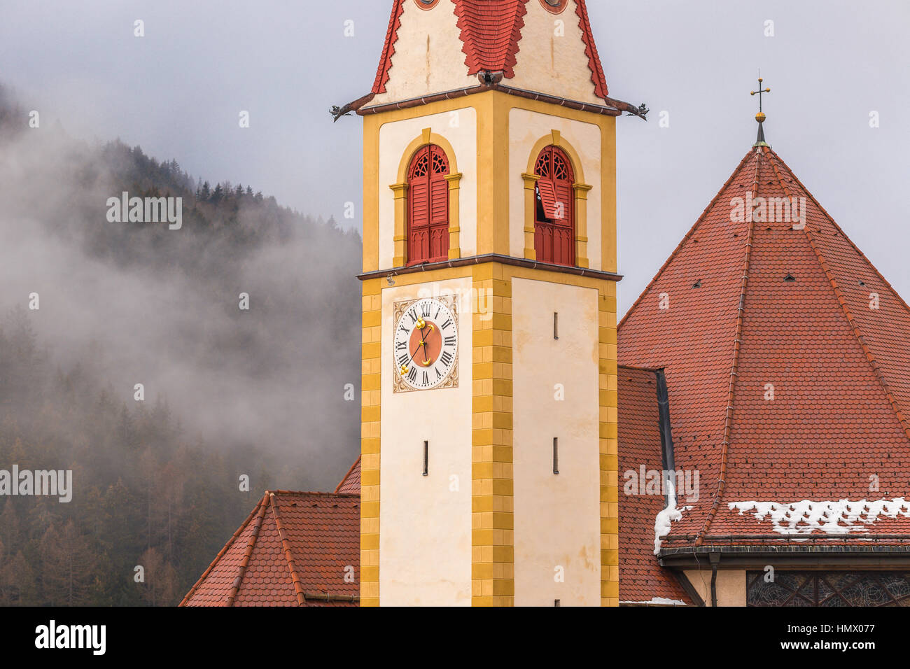 clock of the bell tower of a Catholic church Stock Photo - Alamy