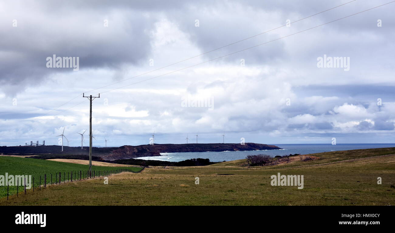Countryside, view of huge wind turbines windmill at Portland, Victoria ...