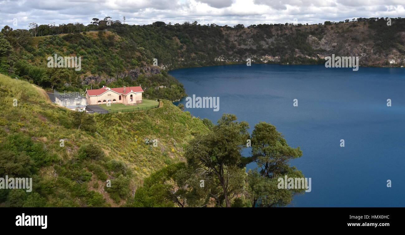The incredible Blue Lake with the original pumping station at Mt ...