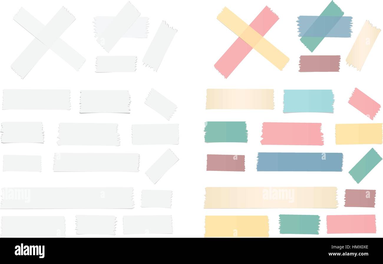 Set of different size, colorful sticky paper, adhesive, masking tape ...