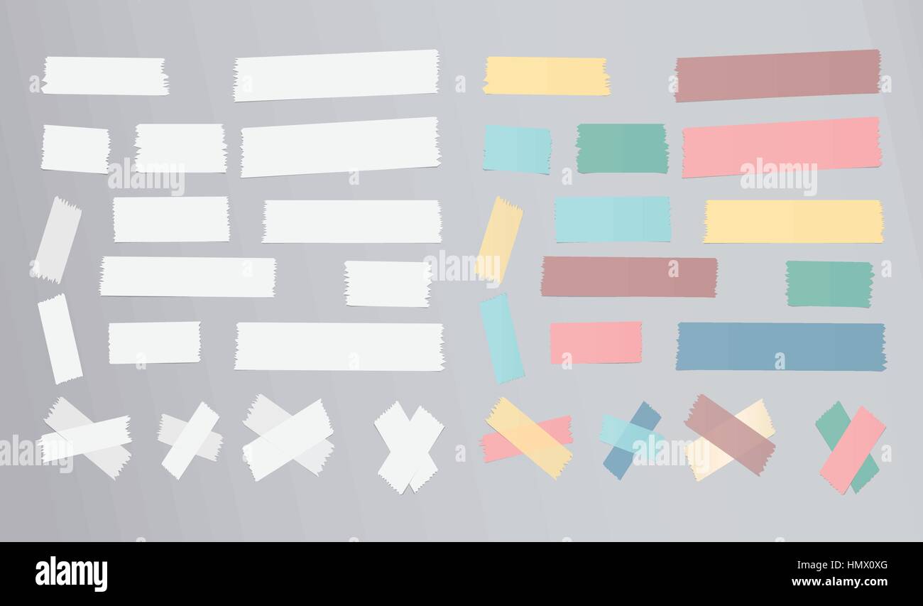 Set of different size, colorful sticky paper, adhesive, masking tape ...