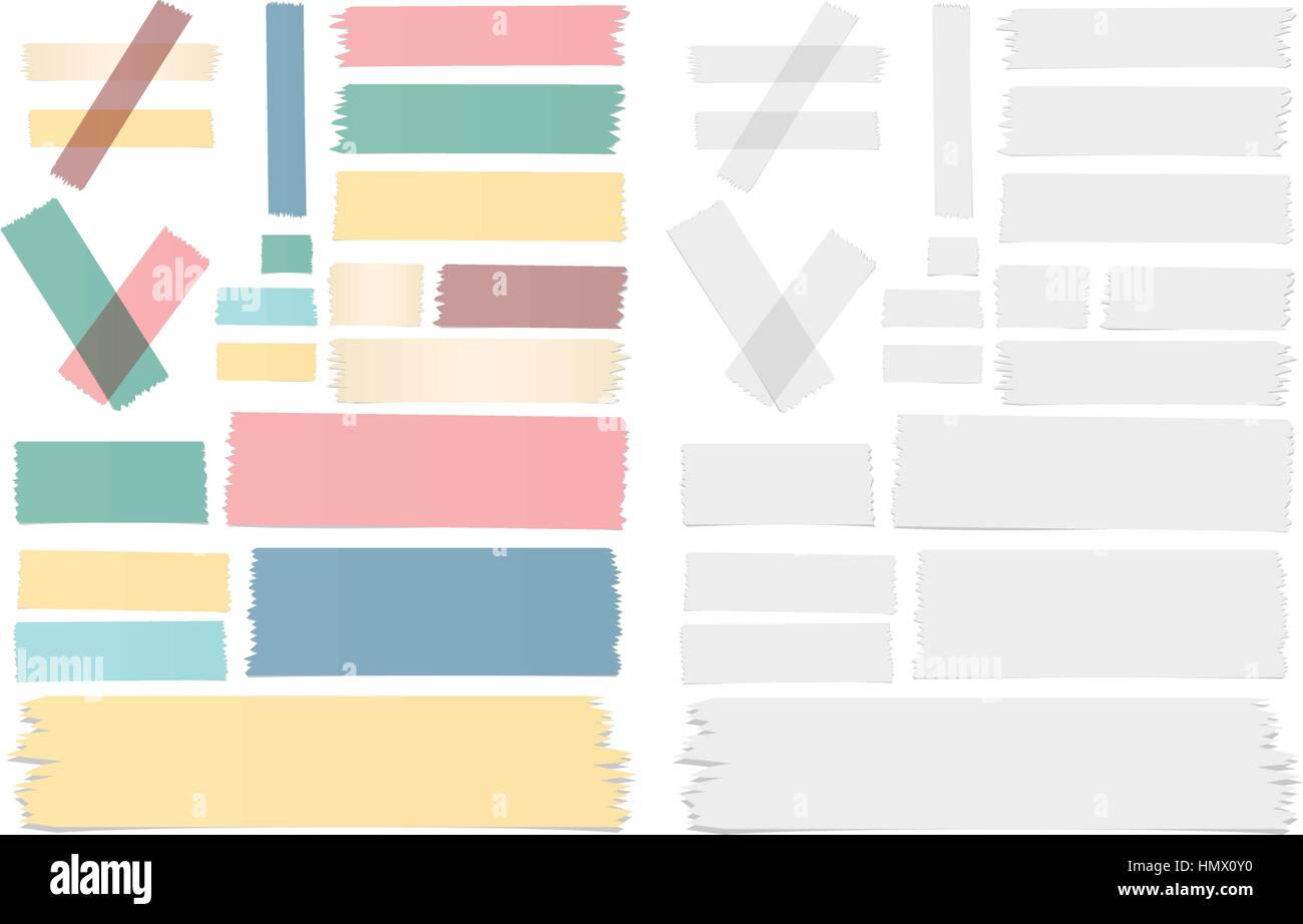 Set of different size, colorful sticky paper, adhesive, masking tape ...