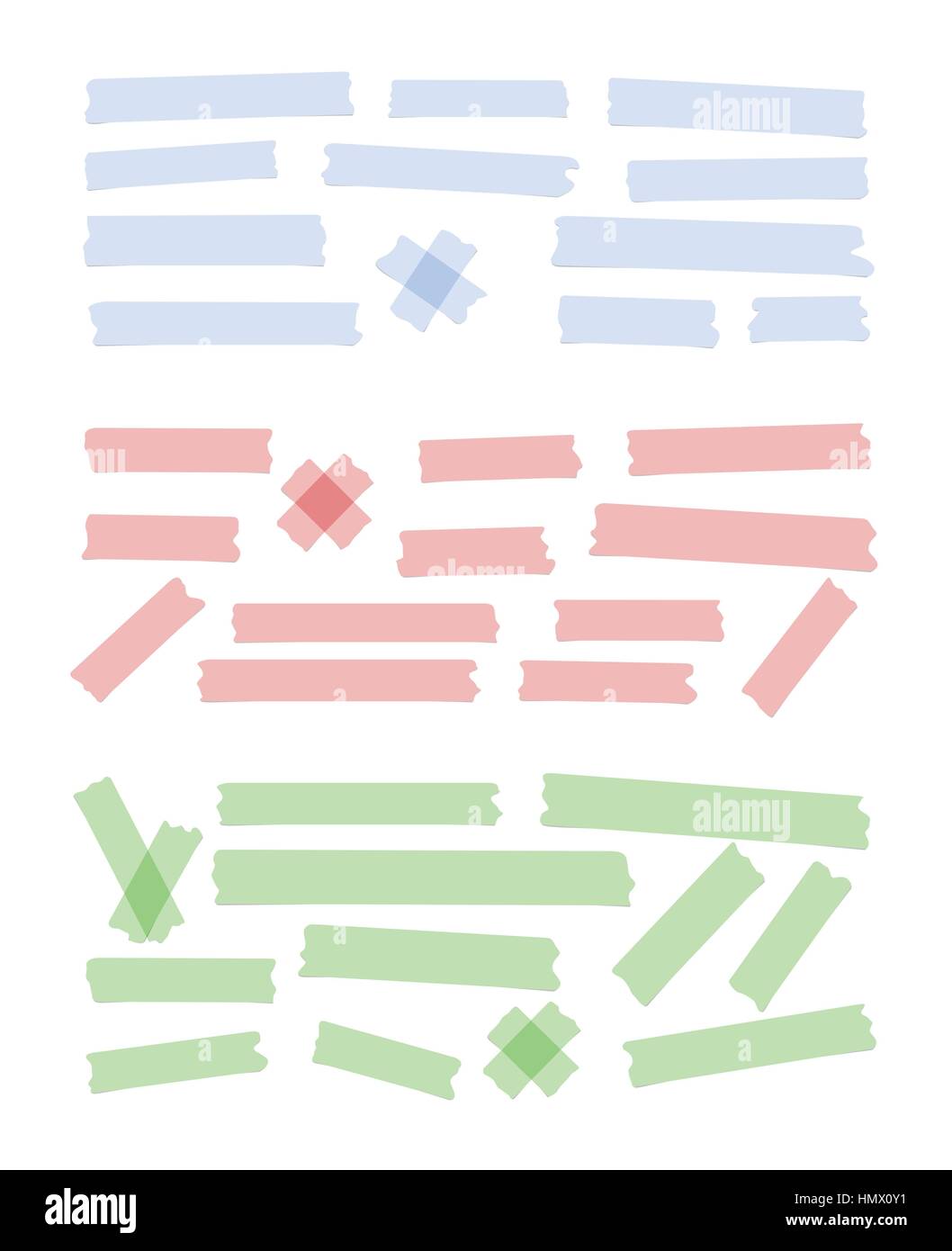 Set of different size, colorful sticky paper, adhesive, masking tape ...