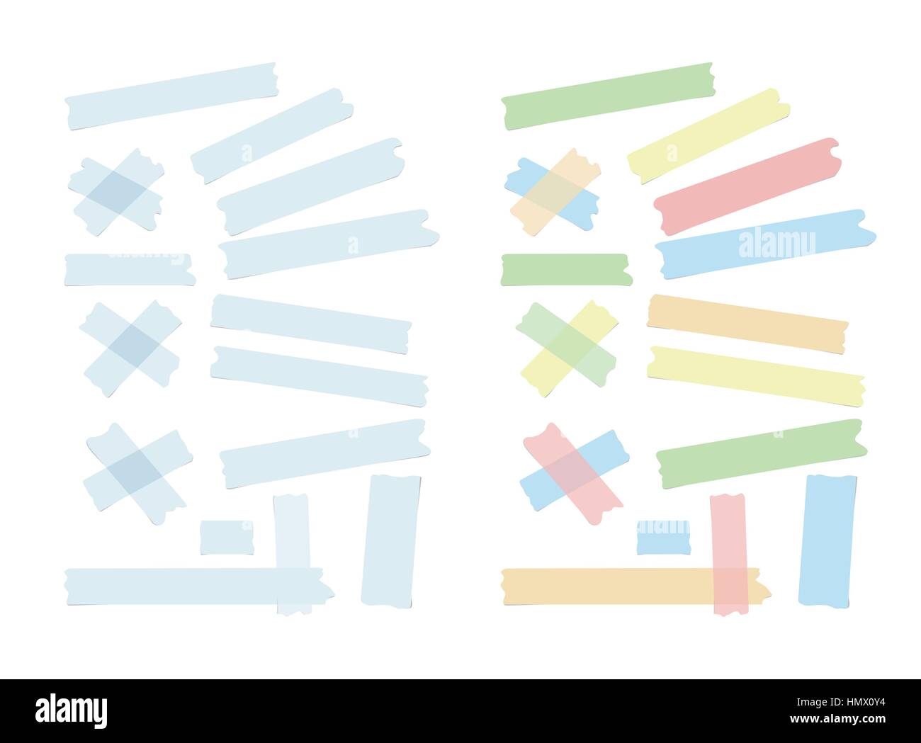 Set of different size, colorful sticky paper, adhesive, masking tape ...