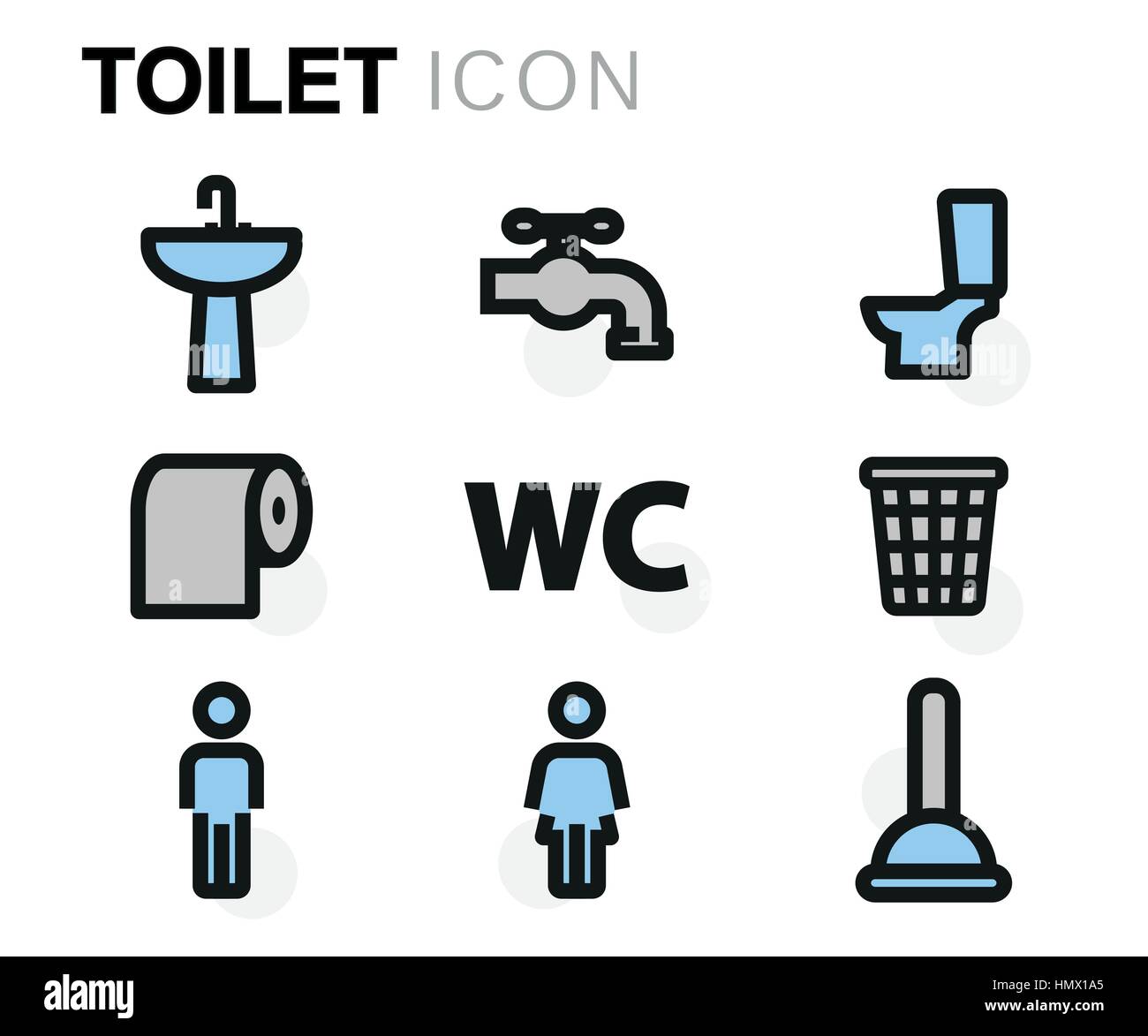 Vector flat toilet icons set on white background Stock Vector Image ...