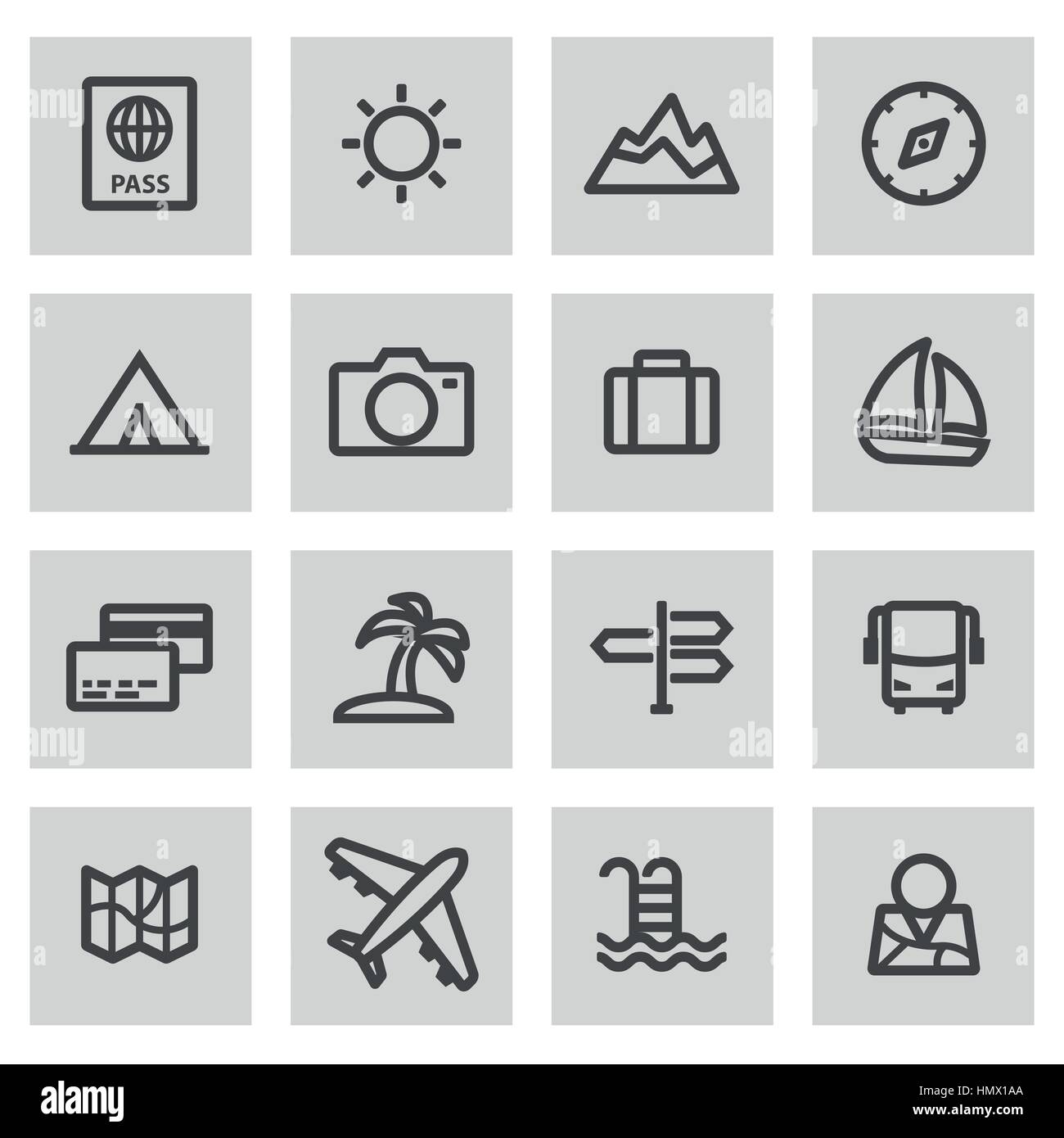 Vector line travel icons set on grey background Stock Vector Image ...