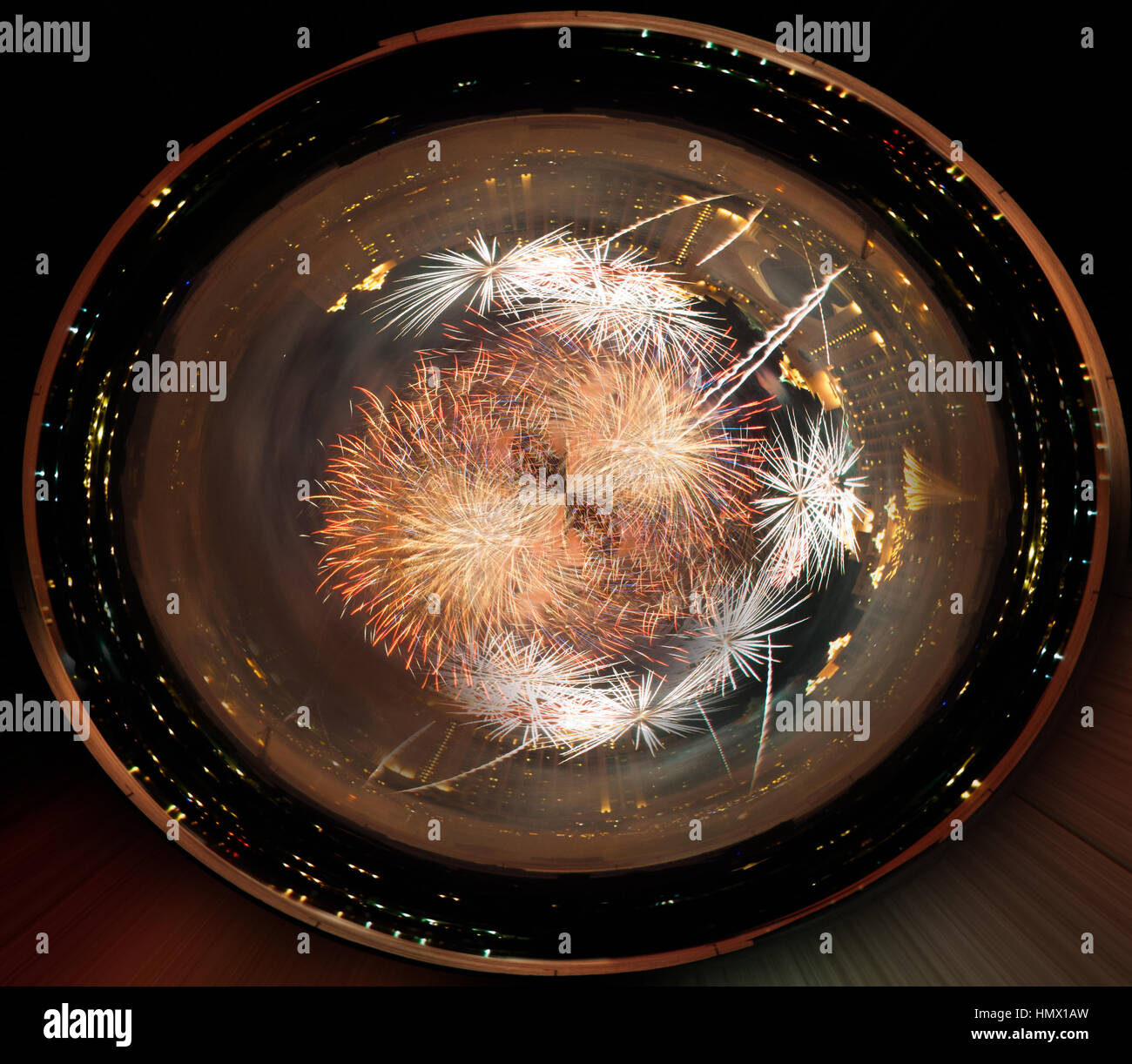 Fish Eye View of Fireworks Stock Photo - Alamy