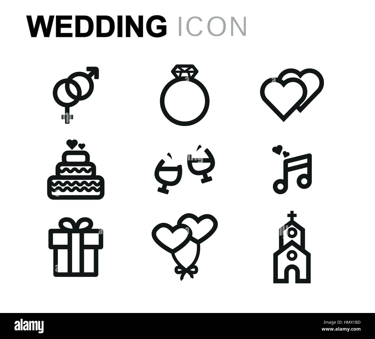 Vector line wedding icons set on white background Stock Vector Image ...
