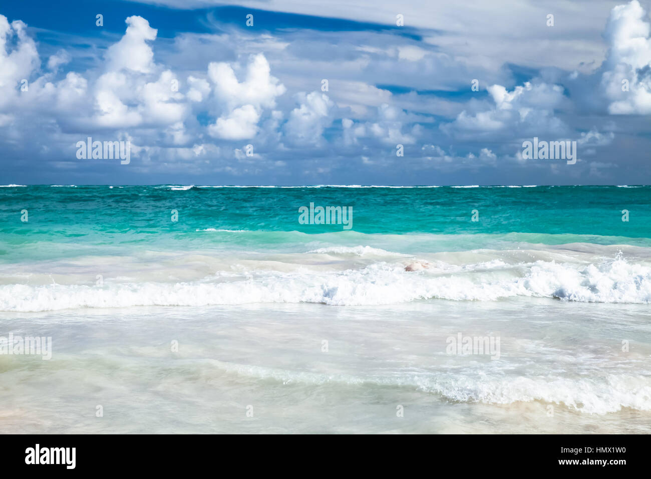 Coastal Caribbean landscape. Atlantic ocean coast, Hispaniola island ...