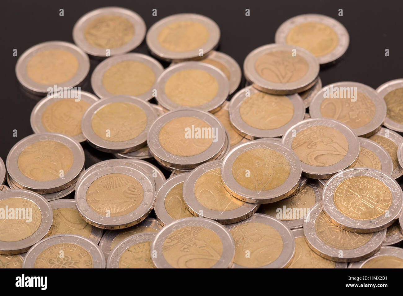 Close up top view image of large amount of Euro money coins Stock Photo ...