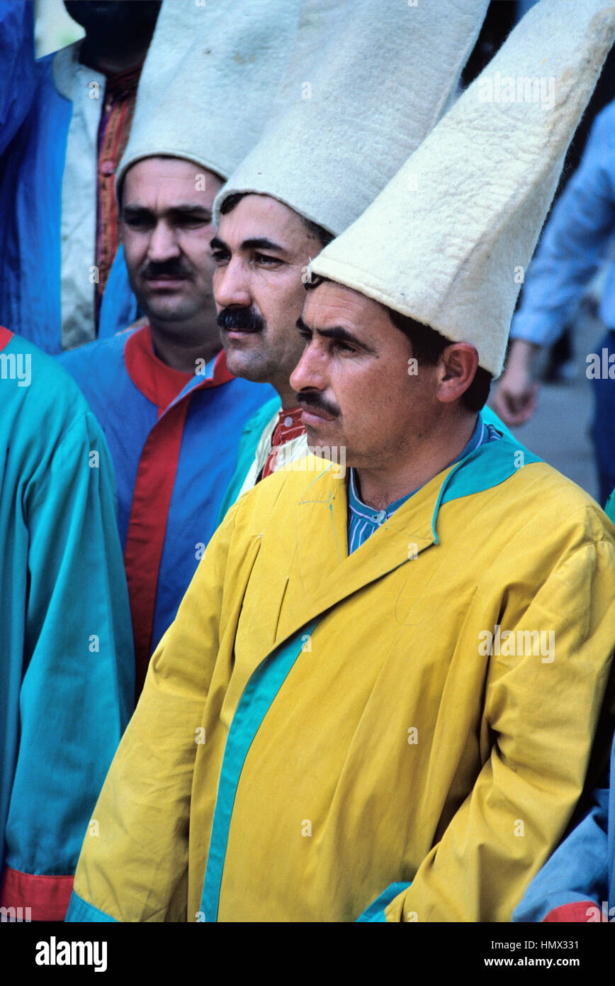 Three Turks Wearing Ottoman Turkish Dress & Tall Felt Hats During the ...