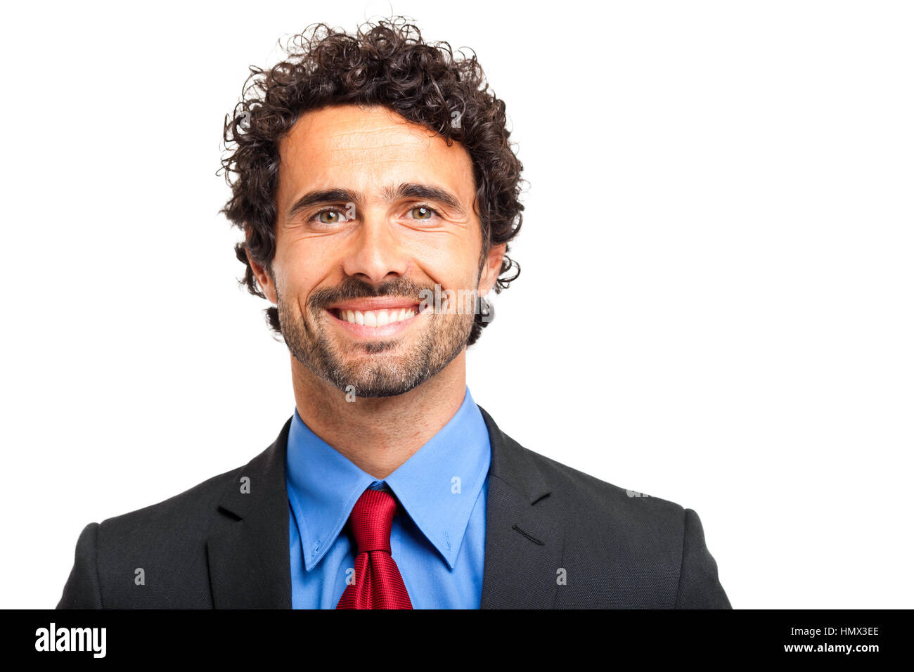 Happy smiling manager on white background Stock Photo - Alamy