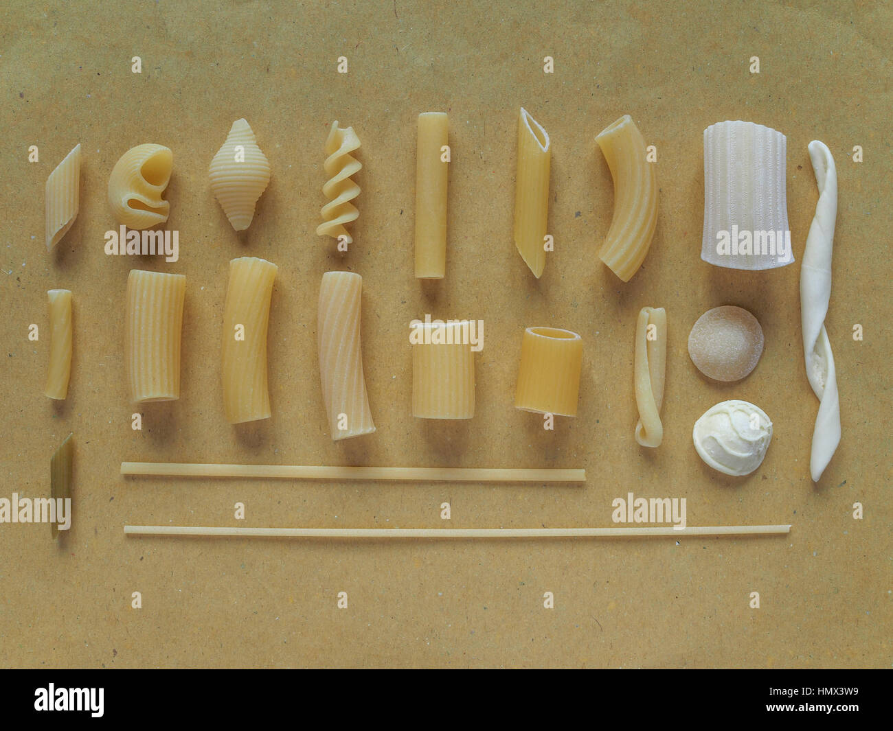 Many different types of Italian pasta including penne macaroni ...